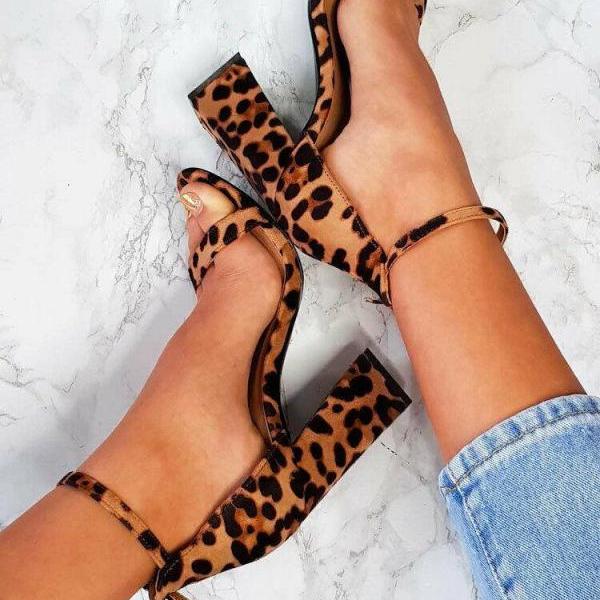Leopard Print Peep Toe Buckle Strap High Heels Sandals on Luulla