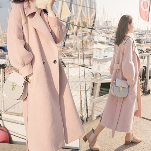 Simply Elegant Double Breasted Light Pink Winter Coat on Luulla