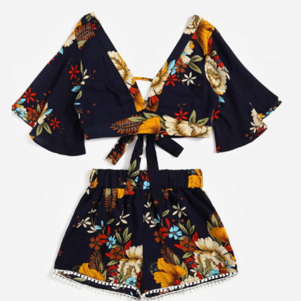Casual Boho 2 Piece Sets Printed Women's Top And Shorts on Luulla