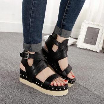 Street Style Black Studded Fashion Sandals on Luulla
