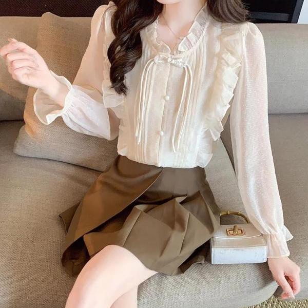 Korean Ruffles Women Blouse Shirt on Luulla