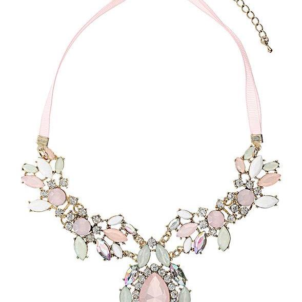 Elegant Rhinestone Embellished Crystal Statement Necklace on Luulla