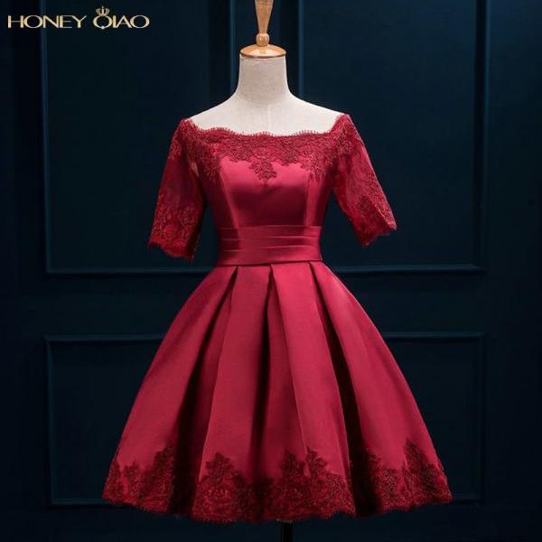 Wine Red Lace And Satin Prom Evening Dress on Luulla