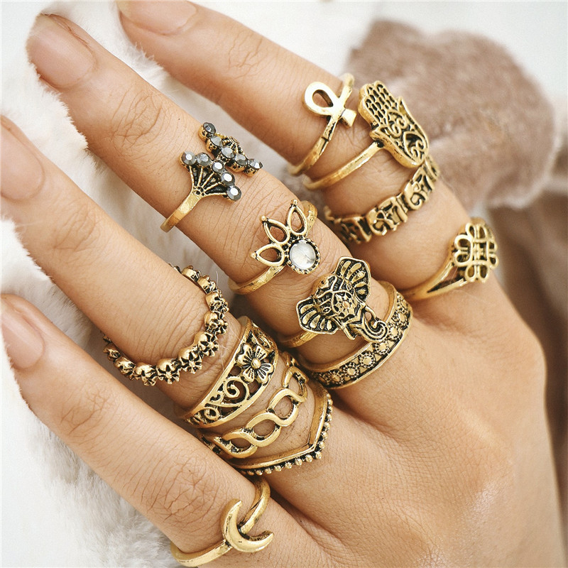 Silver And Gold Boho Lotus Midi Knuckle Ring Set For Women on Luulla
