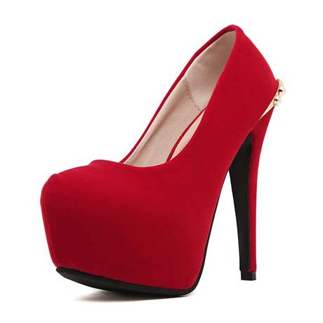 Red Luxury Pearl Rivets Suede High Heel Pumps on Luulla