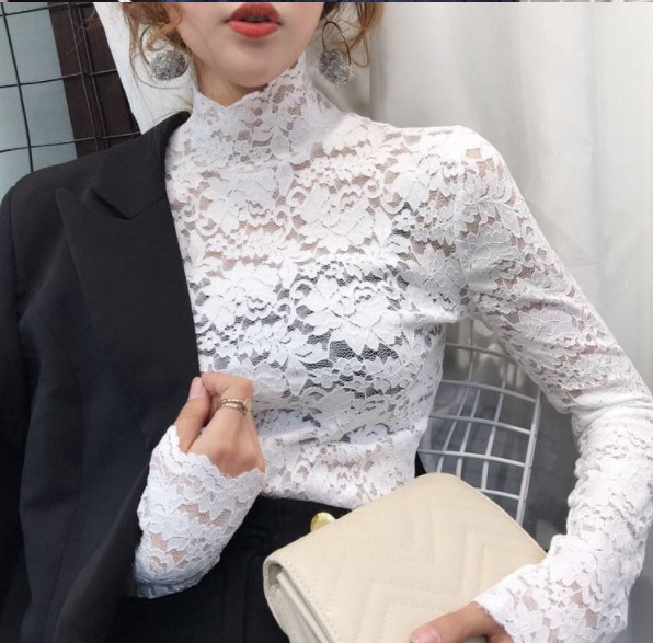 Elegant Long Sleeve Solid Lace Blouse on Luulla