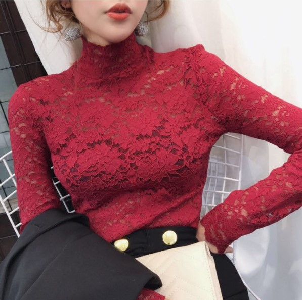 Elegant Long Sleeve Solid Lace Blouse on Luulla