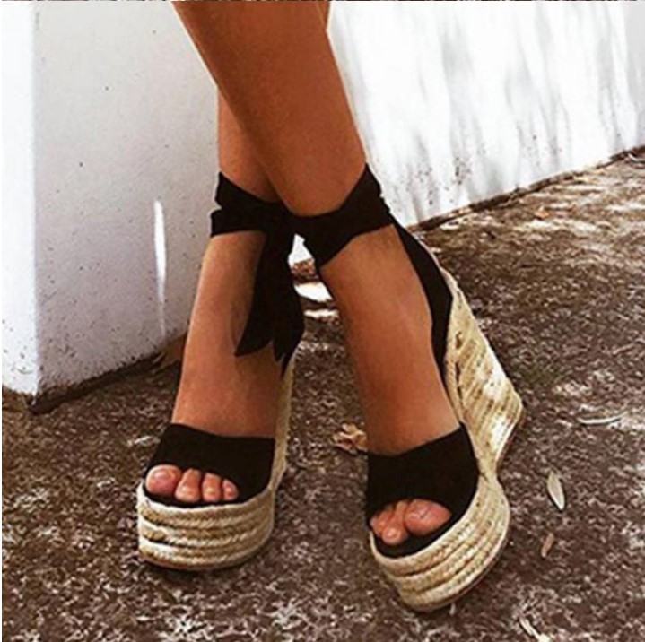 Elegant Women Lace Up Wedge Platform Sandals on Luulla