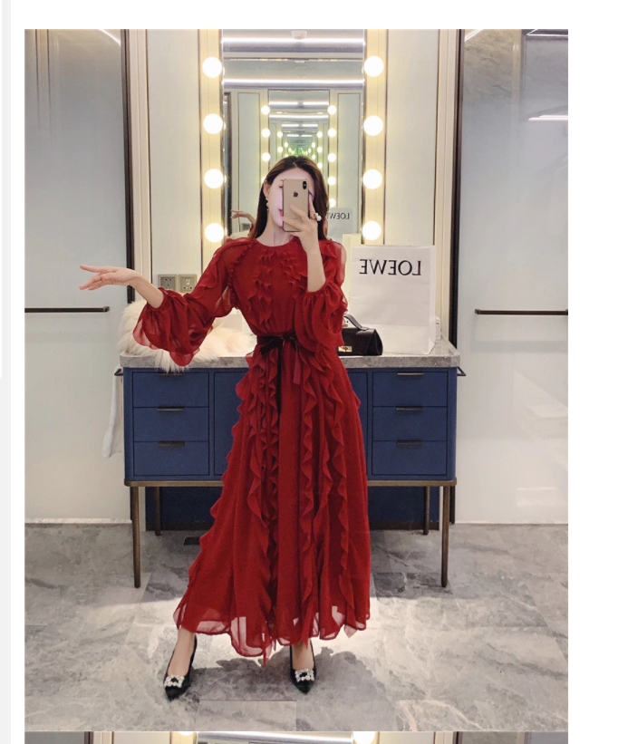 Vintage Wine Red Ruffles Dress on Luulla