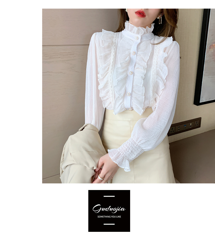 Korean Ruffle Lace Chiffon Shirt on Luulla