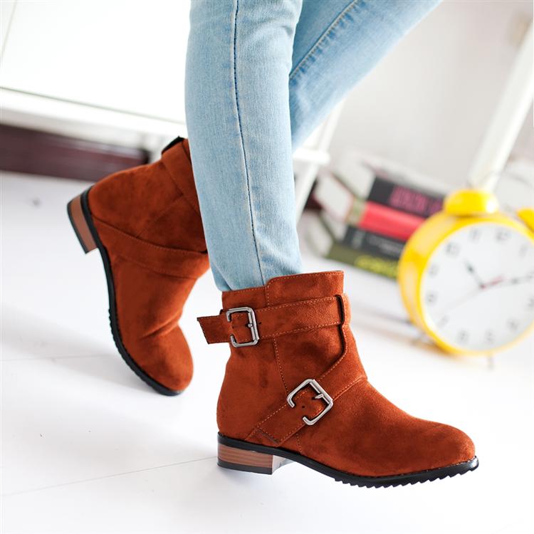 Chic Brown Buckle Design Ankle Boots on Luulla