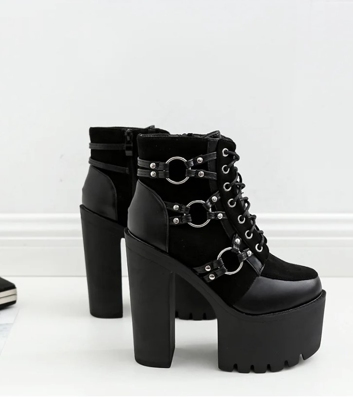 Punk Style Black High Heels Boots on Luulla