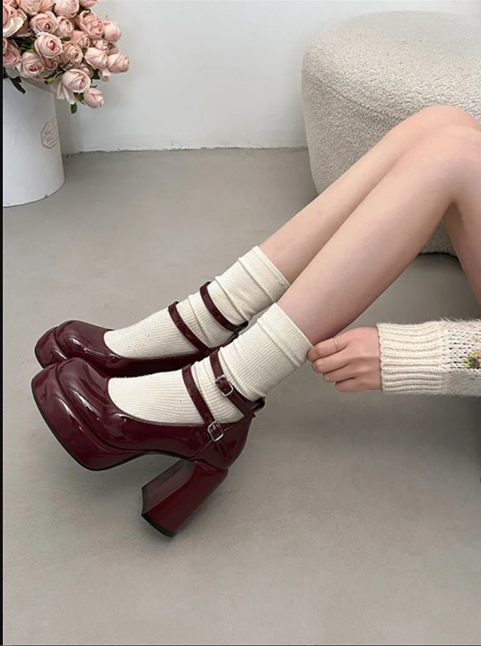 Chunky Heel Classic Double Buckle Pumps on Luulla