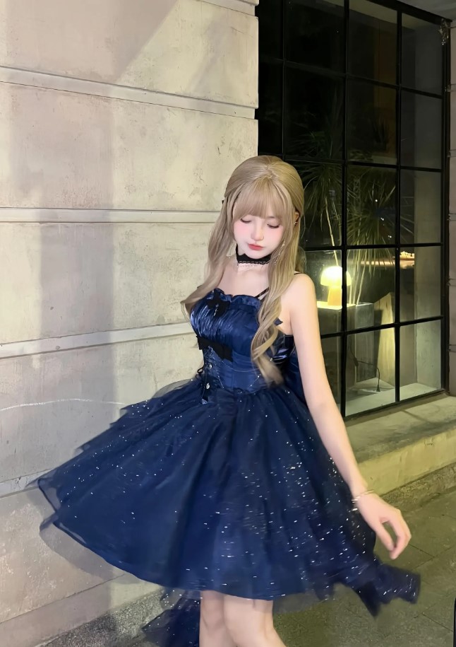 Whimsical Midnight Blue Evening Party Dress on Luulla
