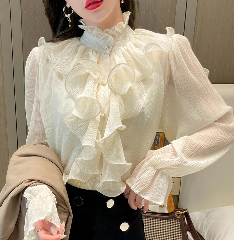 Vintage Ruffles Elegant Lace Blouse on Luulla