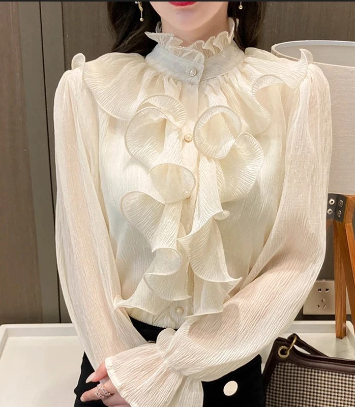 Vintage Ruffles Elegant Lace Blouse on Luulla