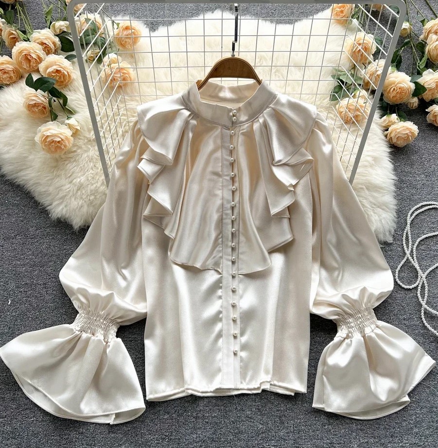Vintage French Women Long Sleeve Blouse on Luulla