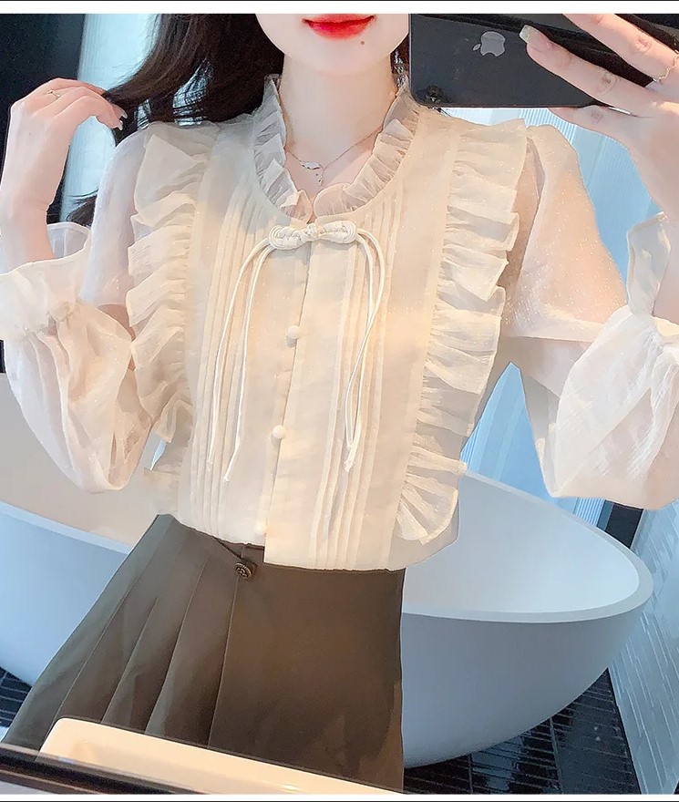 Ruffles Stand Collar Chiffon Women's Blouse on Luulla