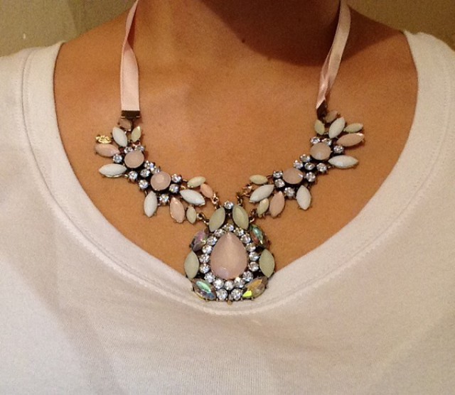 Elegant Rhinestone Embellished Crystal Statement Necklace on Luulla