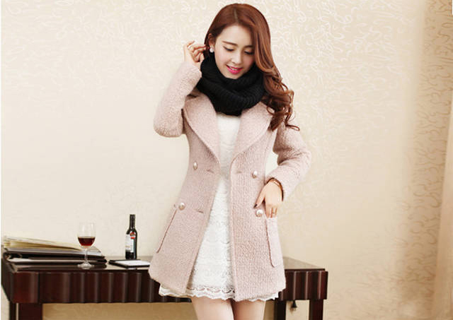 Simply Elegant Double Breasted Light Pink Winter Coat on Luulla