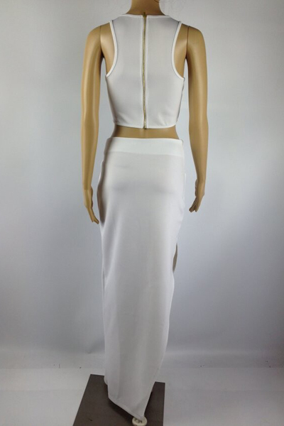 Sexy White Asymmetrical Hem Two Pieces White Dress Set on Luulla