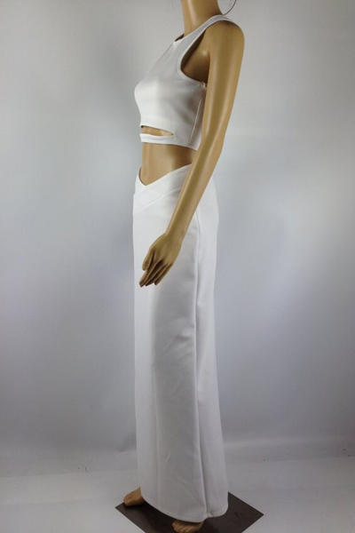 Sexy White Asymmetrical Hem Two Pieces White Dress Set on Luulla