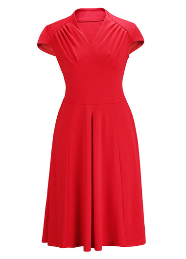 Vintage Inspired Red V Neck A Line Dress on Luulla