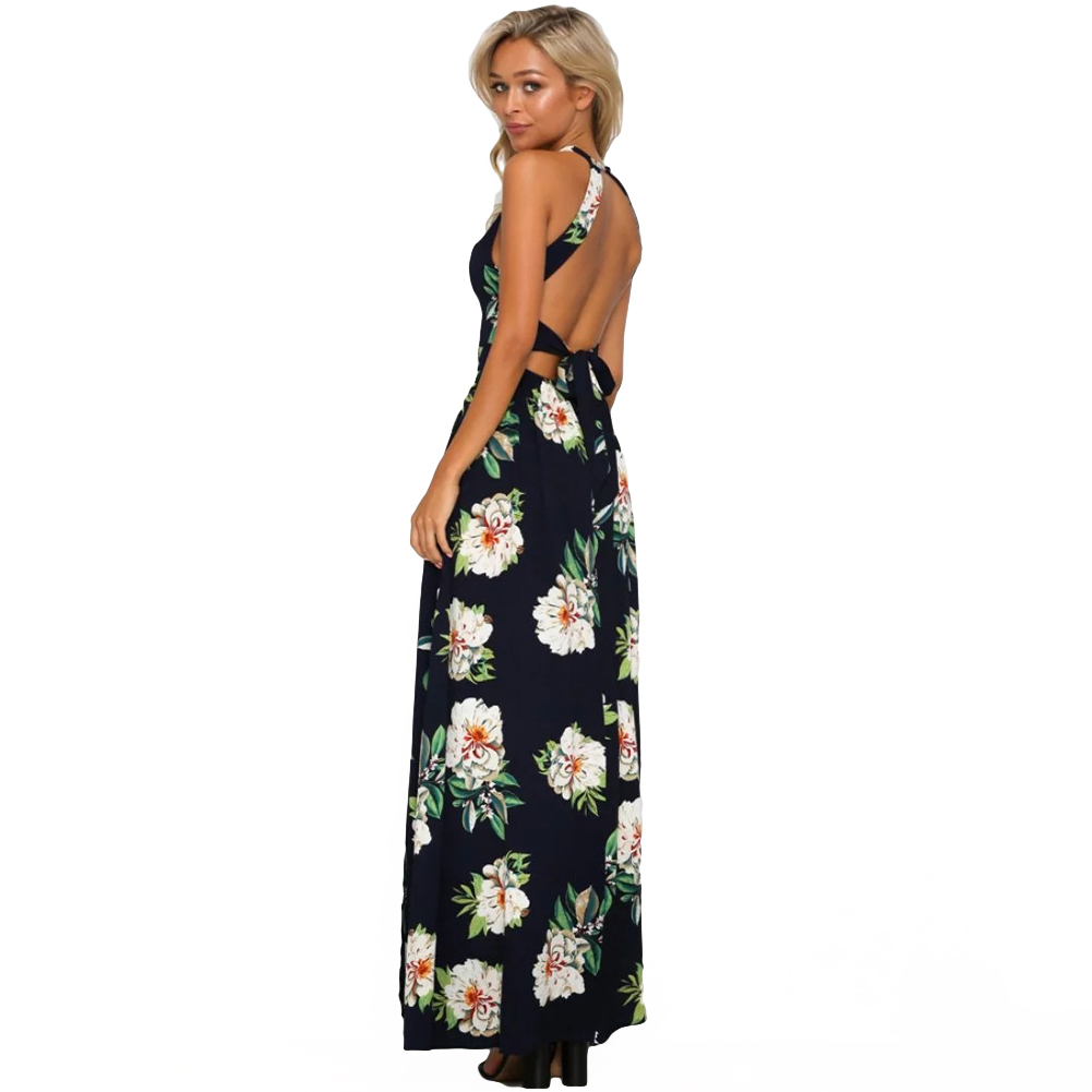 Boho Floral Print Dark Blue Summer Maxi Dress on Luulla